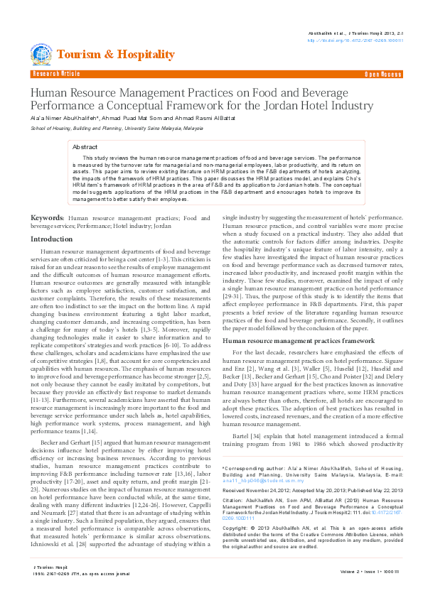 (PDF) Human Resource Management Practices on Food and Beverage Performance a Conceptual ...