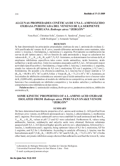 (PDF) Some kinetic properties of a L-amino acid oxidase isolated from ...