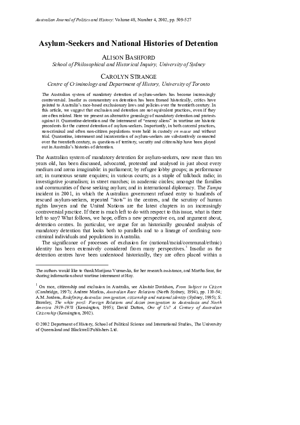 (PDF) Asylum-Seekers and National Histories of Detention