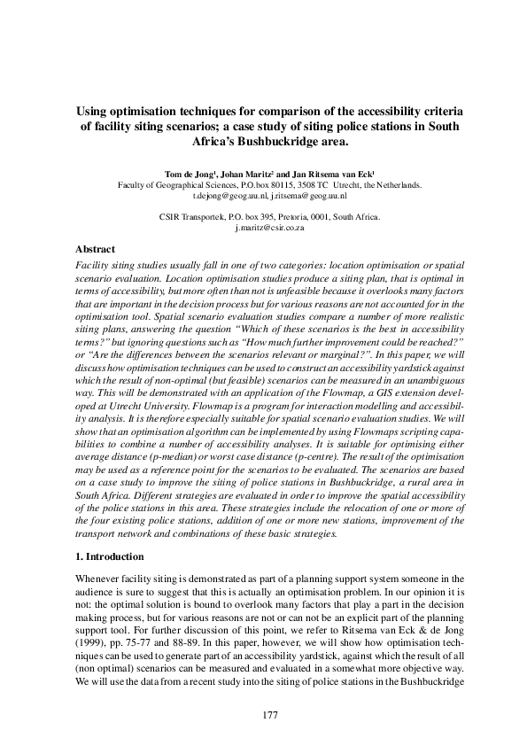 (PDF) Using optimisation techniques for comparison of the accessibility ...