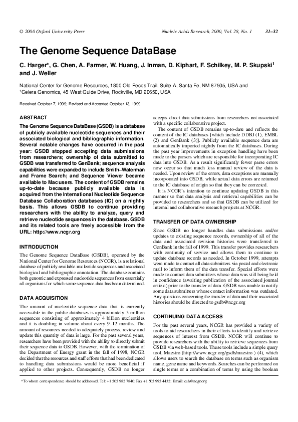 (PDF) The Genome Sequence DataBase