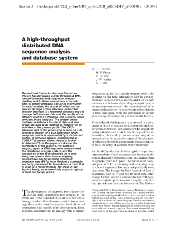 (PDF) A high-throughput distributed DNA sequence analysis and database system