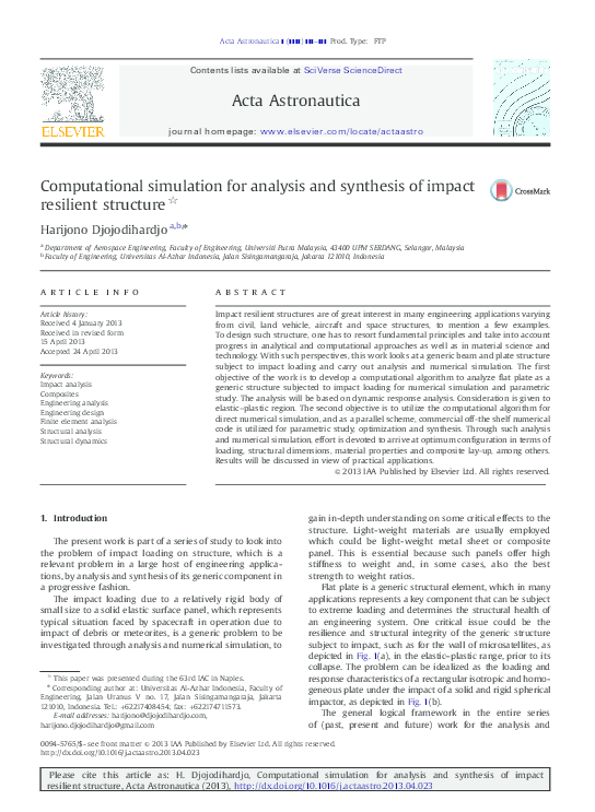 Pdf Computational Simulation For Analysis And Synthesis Of Impact