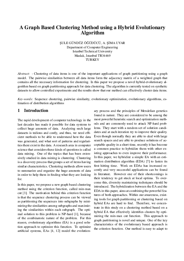 Pdf A Graph Based Clustering Method Using A Hybrid Evolutionary