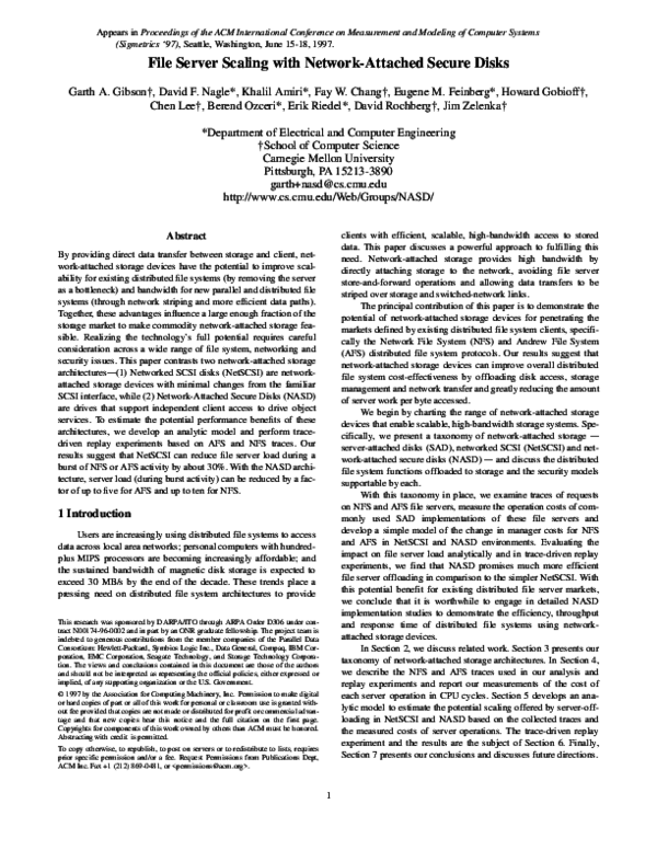(PDF) File Server Scaling with Network-Attached Secure Disks