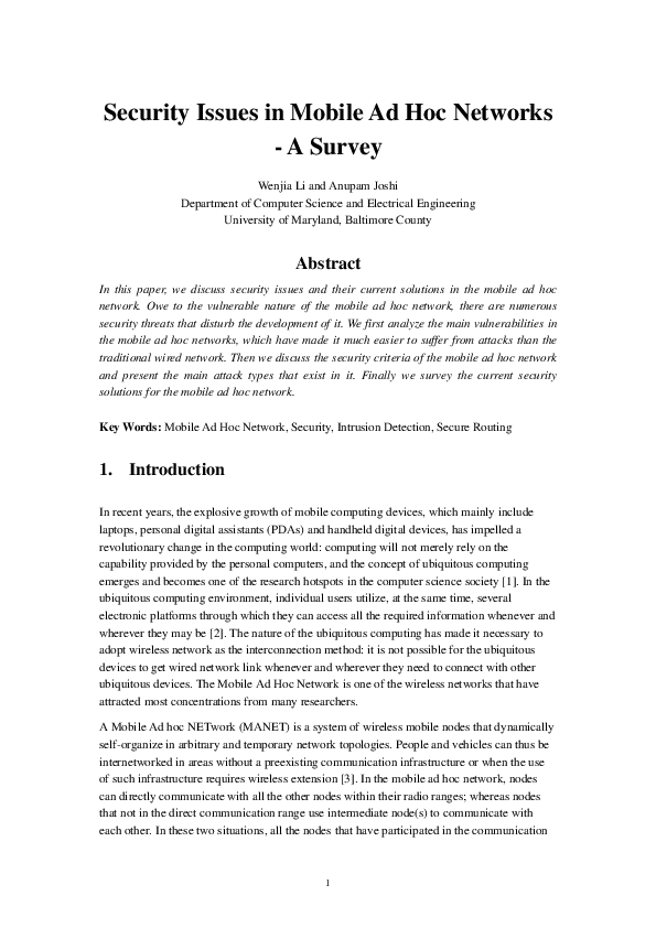 (PDF) Security Issues in Mobile Ad Hoc Networks - A Survey