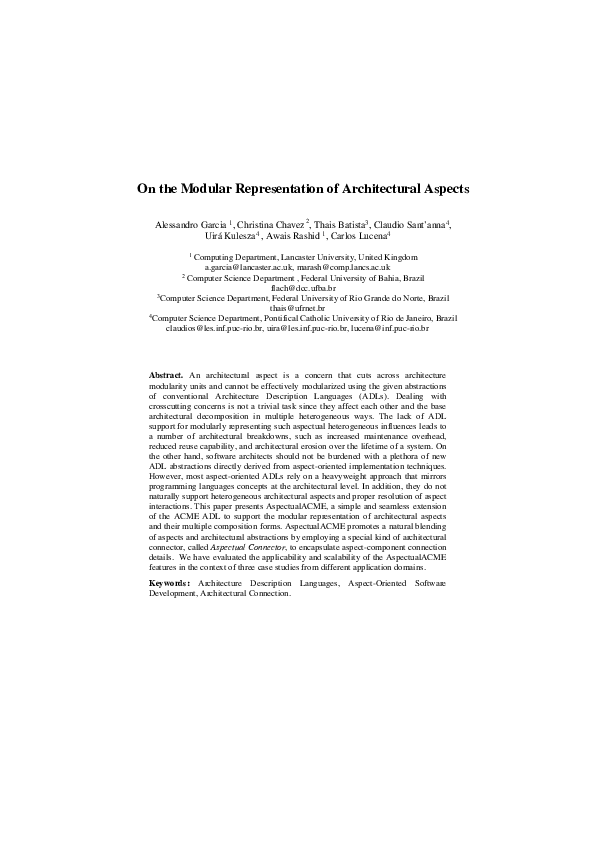 (PDF) On the Modular Representation of Architectural Aspects