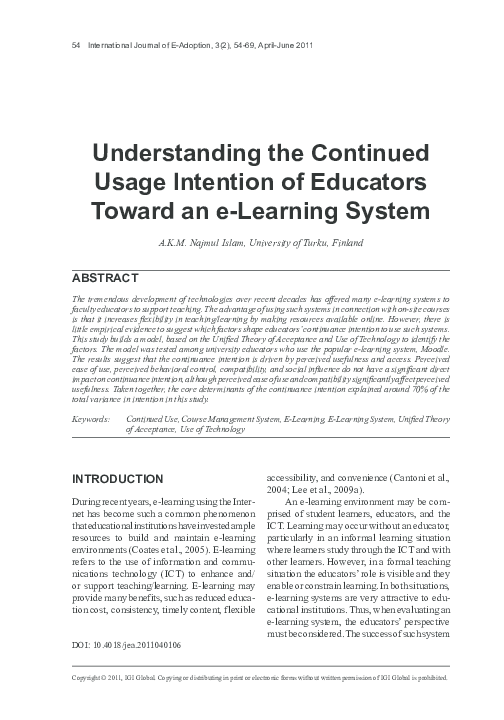 Pdf Understanding The Continued Usage Intention Of Educators Toward