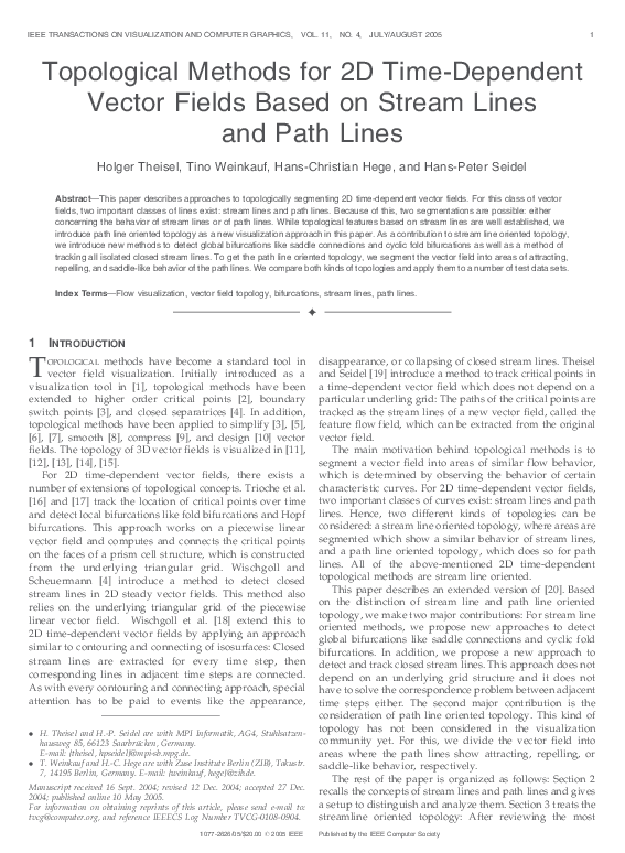 (PDF) Topological Methods for 2D Time-Dependent Vector Fields Based on Stream Lines and Path Lines