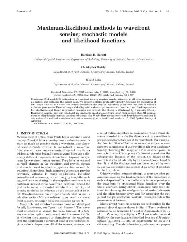 (PDF) Maximum-likelihood methods in wavefront sensing: stochastic models and likelihood functions