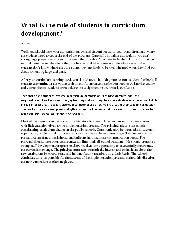 (DOC) What is the role of students in curriculum development