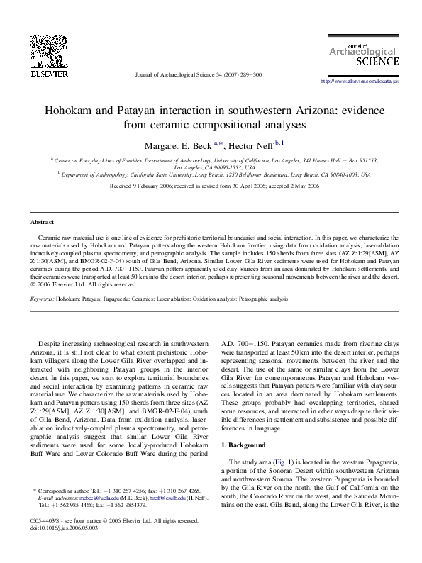 (PDF) Hohokam and Patayan interaction in southwestern Arizona: evidence ...