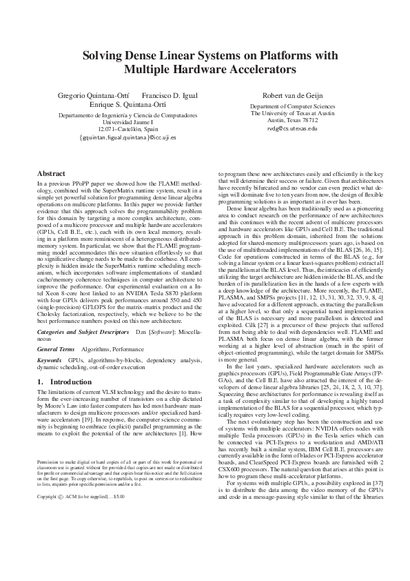 Pdf Solving Dense Linear Systems On Platforms With Multiple Hardware
