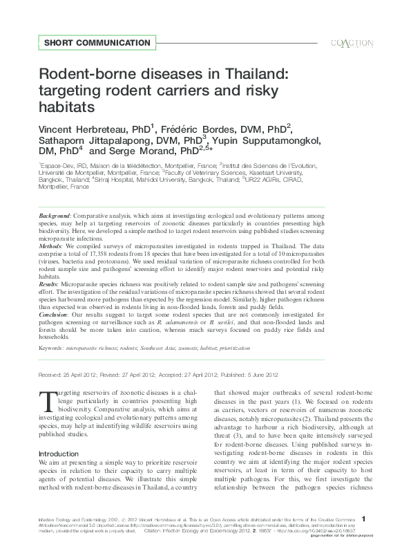 (PDF) Rodent-borne diseases in Thailand: targeting rodent carriers and ...
