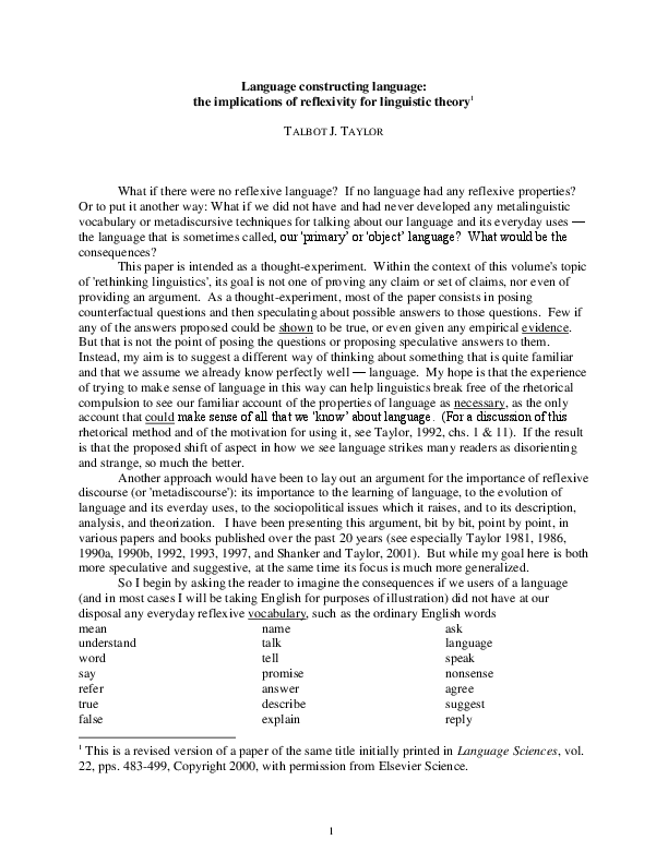 (PDF) Language constructing language: the implications of reflexivity for linguistic theory