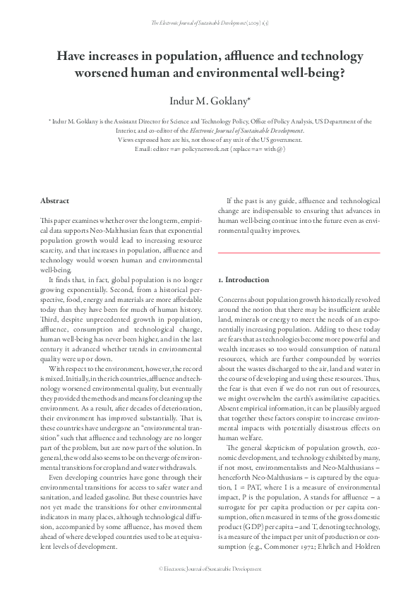 (PDF) Have increases in population, affluence and technology worsened ...