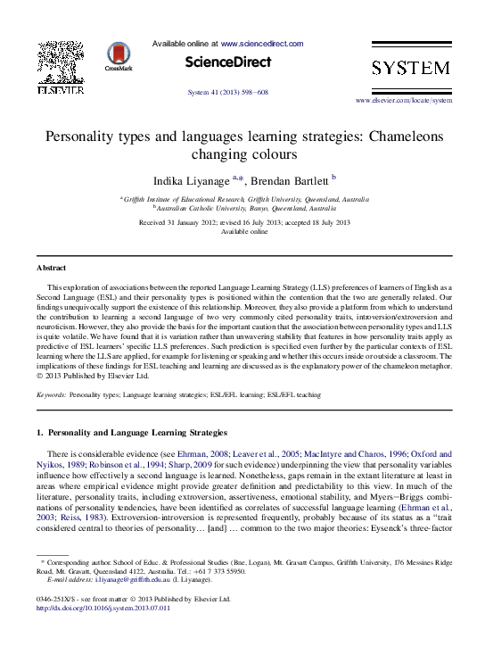 (PDF) Personality types and languages learning strategies: Chameleons ...