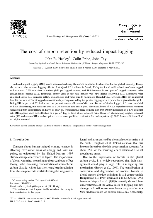 (PDF) The cost of carbon retention by reduced impact logging