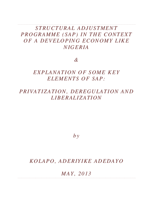 (DOC) STRUCTURAL ADJUSTMENT PROGRAMME (SAP) IN THE CONTEXT OF A ...