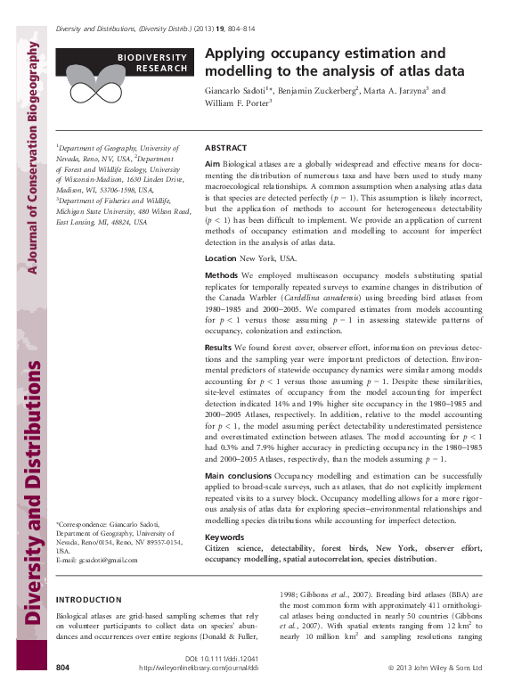 Pdf Applying Occupancy Estimation And Modeling To The Analysis Of
