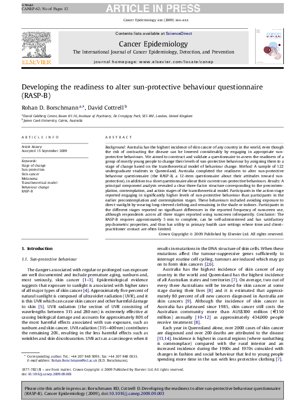(PDF) Developing the readiness to alter sun-protective behaviour ...