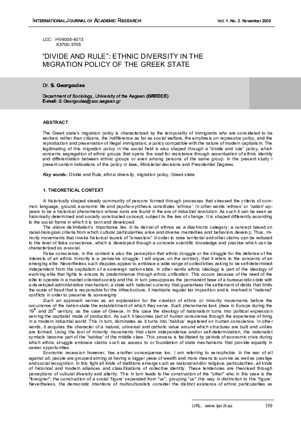 (PDF) DIVIDE AND RULE": ETHNIC DIVERSITY IN THE MIGRATION POLICY OF THE ...