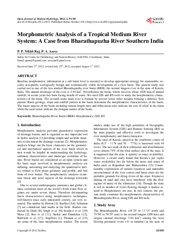 (PDF) Morphometric Analysis of a Tropical Medium River System: A Case ...