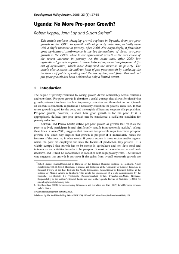 (PDF) Uganda: No More Pro-poor Growth?