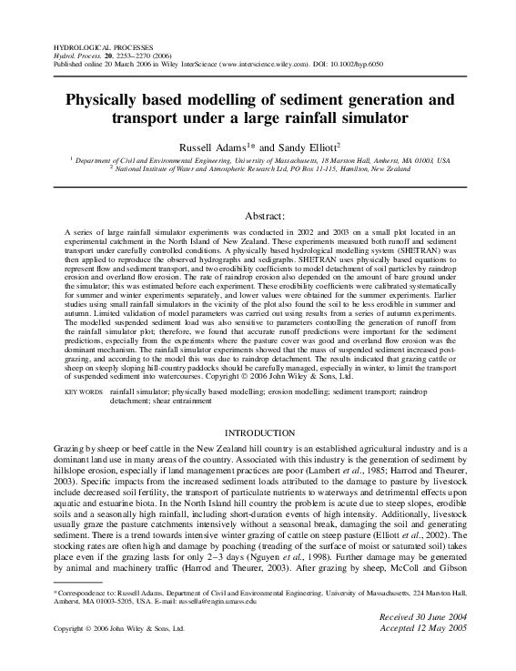 (PDF) Physically based modelling of sediment generation and transport under a large rainfall ...