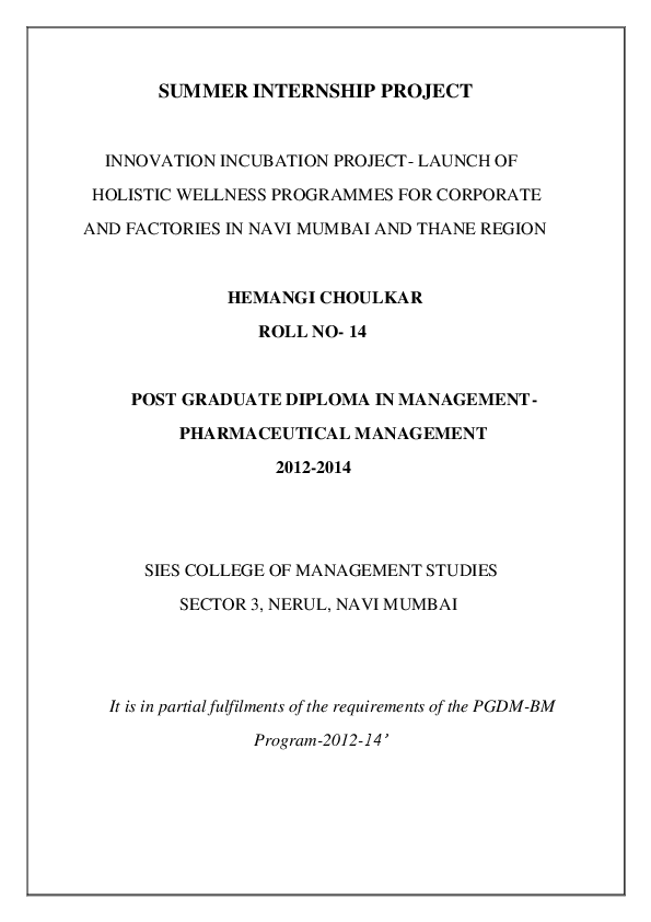 (DOC) Summer Internship Report