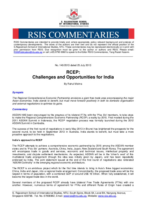 (PDF) RCEP and India