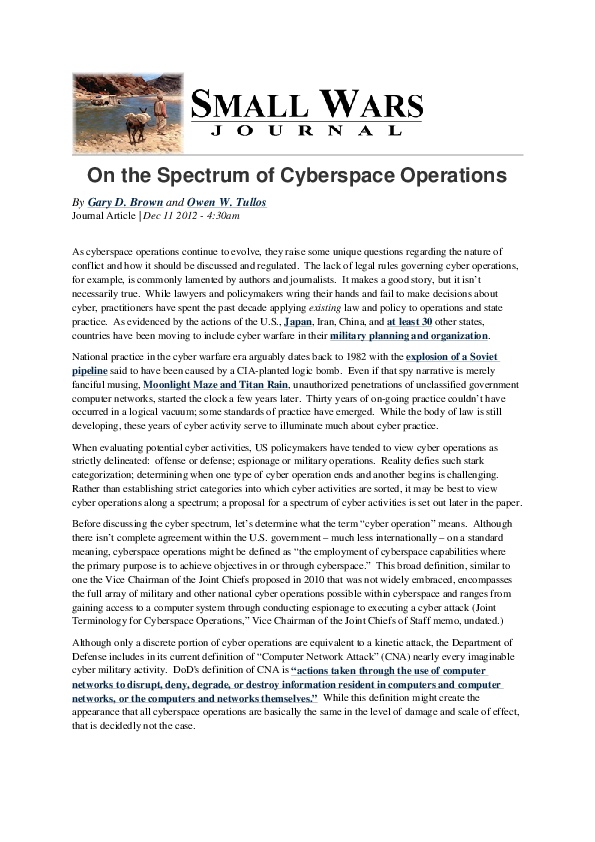 (PDF) On the Spectrum of Cyberspace Operations