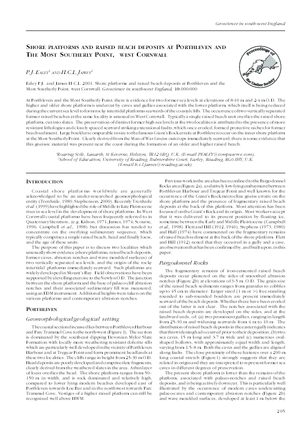 (PDF) SHORE PLATFORMS AND RAISED BEACH DEPOSITS AT PORTHLEVEN AND THE ...