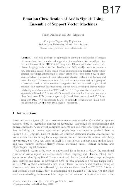 (PDF) Emotion Classification of Audio Signals Using Ensemble of Support Vector Machines