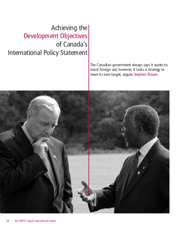 Achieving the Development Objectives of Canada’s International Policy ...