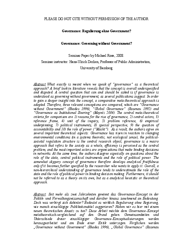 (PDF) Governance - Regulierung ohne Government? | Governance ...