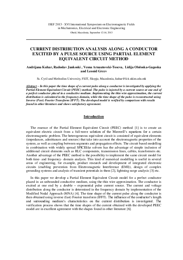 (PDF) CURRENT DISTRIBUTION ANALYSIS ALONG A CONDUCTOR EXCITED BY A PULSE SOURCE USING PARTIAL ...