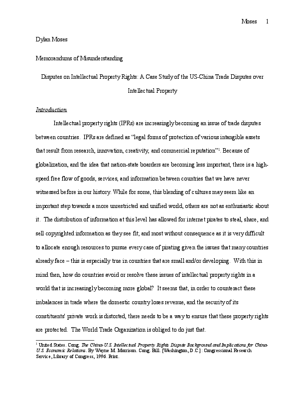 (DOC) Disputes on Intellectual Property Rights: A Case Study of the US ...