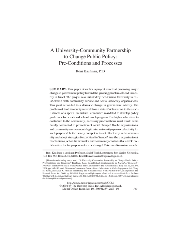(PDF) A University-Community Partnership to Change Public Policy: Pre ...