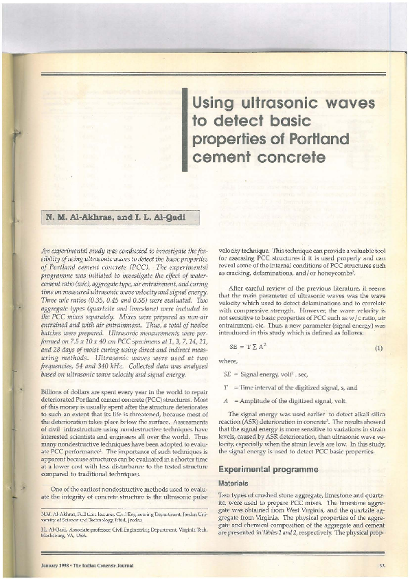(PDF) Using Ultrasonic Waves to Detect Basic Properties of Portland ...