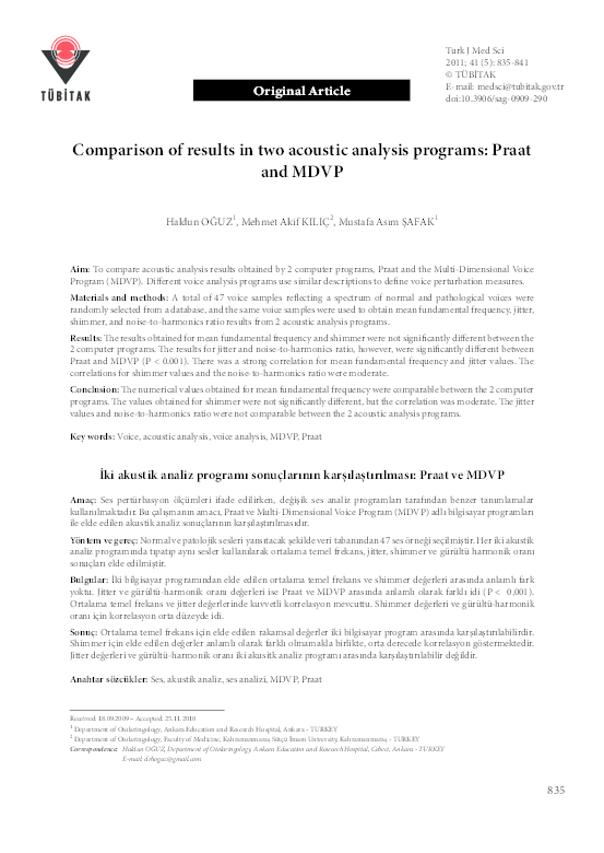 (PDF) Comparison of results in two acoustic analysis programs: Praat ...