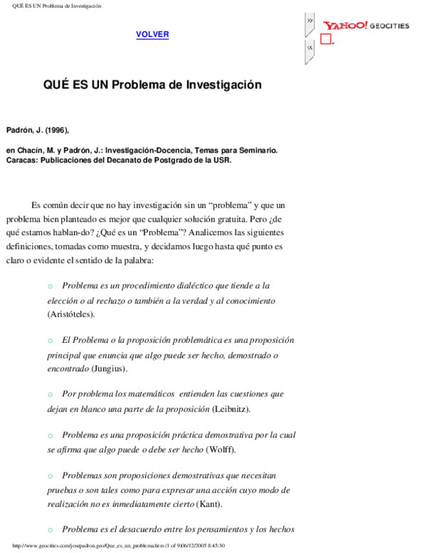 (PDF) QUÉ ES UN Problema de Investigación VOLVER QUÉ ES UN Problema de ...