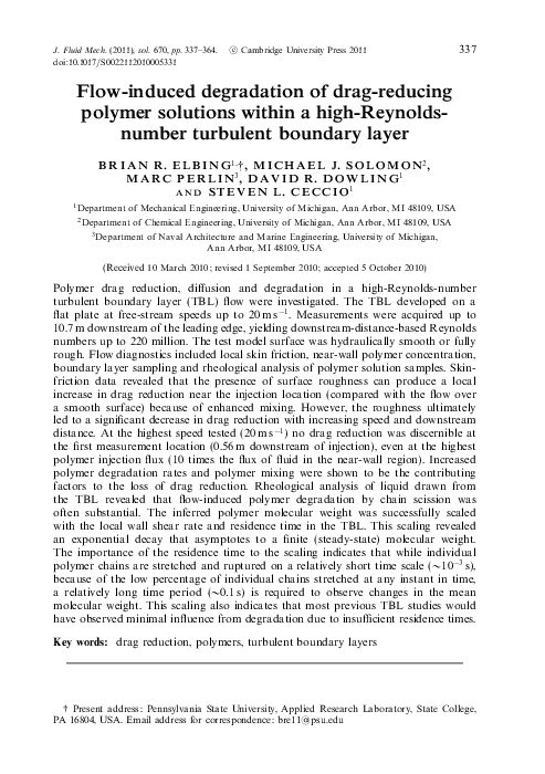 (PDF) Flow-induced degradation of drag-reducing polymer solutions within a high-Reynolds-number ...