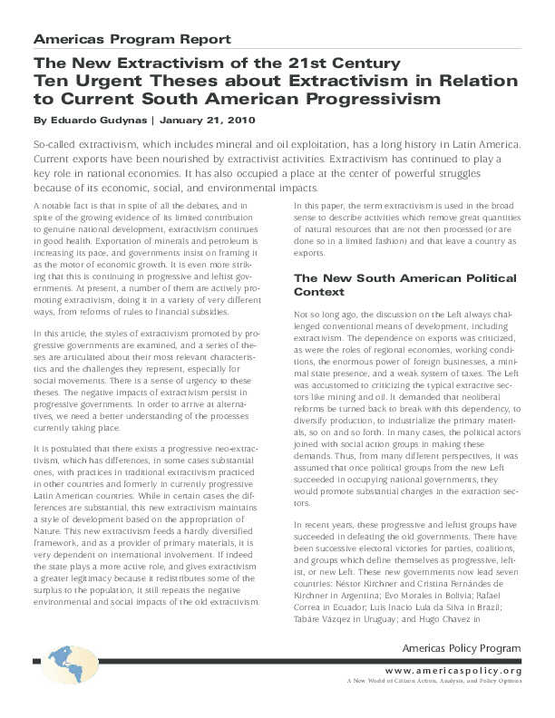 The new extractivism of the 21st century: ten urgent theses about ...