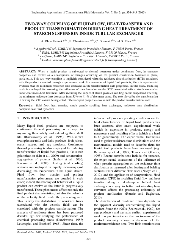 (PDF) Two-Way Coupling of Fluid-Flow, Heat-Transfer and Product ...
