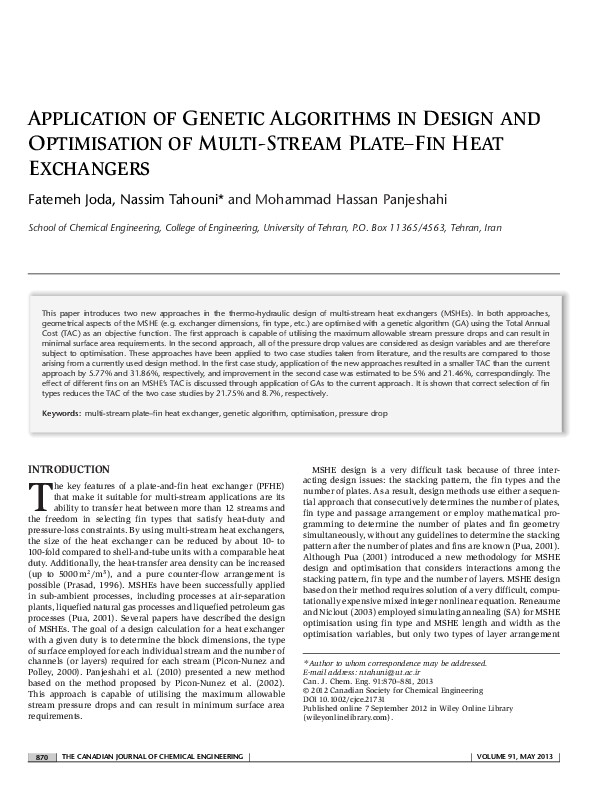 (PDF) Application of Genetic Algorithms in Design and Optimization of Multi-Stream Plate-Fin ...