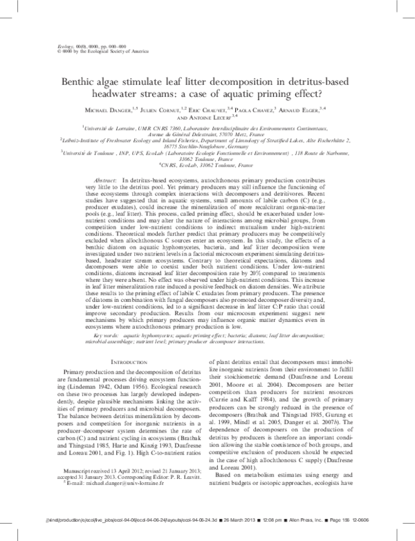 (PDF) Benthic algae stimulate leaf litter decomposition in detritus ...