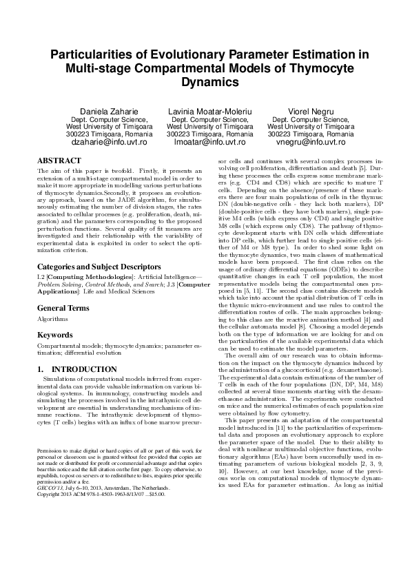Particularities of Evolutionary Parameter Estimation in Multi-stage Compartmental Models of ...