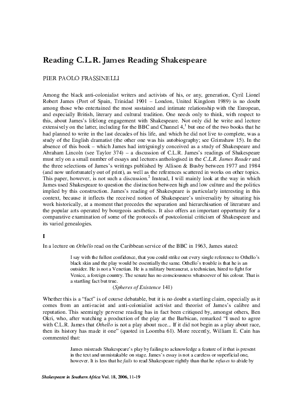 (PDF) Reading CLR James Reading Shakespeare