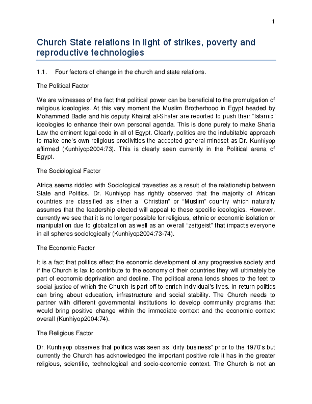 (PDF) Church State relations in light of strikes, poverty and ...